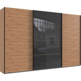 Schwebetürenschrank wimex "Norderstedt" Schränke Gr. B/H/T: 360 cm x 236 cm x 64 cm, 3 St., grau (artisan eiche nachbildung, glas grey) INKLUSIVE 2 Stoffboxen und zusätzliche Einlegeböden, mit Glastür