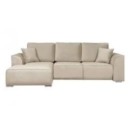 Ecksofa Inosign "Beatrice L-Form" Sofas Gr. B/H/T: 265cm x 86cm x 170cm, Samtoptik, Ottomane links, ohne Bettfunktion-ohne Bettkasten, beige (creme) wahlweise auch mit Bettfunktion und Bettkasten