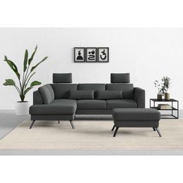 Sit & More Ecksofa SIT & MORE "Lindholm L-Form", grau (anthrazit), B:254cm H:88cm T:188cm, Sofas, Ecksofa, mit Sitztiefenverstellung und Federkern