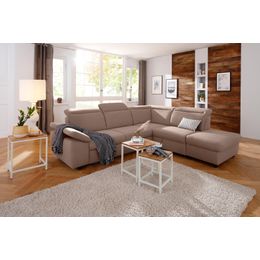 Ecksofa Home Affaire "Mauritius L-Form", braun (hellbraun), B:276cm T:232cm, Struktur fein (100% Polyester);Luxus-Microfaser Lederoptik (100% Polyester);Soft clean (98% Polyester, 2% Polyamid), Sofas, Ecksofa, mit Ottomane, mit Kopfteil- und Armlehnverstellung