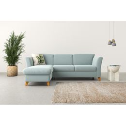 Ecksofa Home Affaire "Trelleborg L-Form", blau (aqua), B:249cm H:86cm T:162cm, 100% Polyester, Sofas, Ecksofa, Federkern-Polsterung, wahlweise mit Bettfunktion und Bettkasten