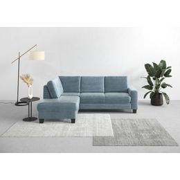 Ecksofa Home Affaire "Summer L-Form", blau (blau, grau), B:236cm H:91cm T:170cm, 100% Polyester, Sofas, Ecksofa, mit Ottomane, mit oder ohne Bettfunktion und Bettkasten, Cord-Bezug