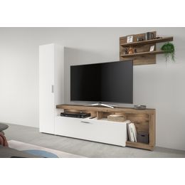 Wohnwand Inosign "Kryss, Breite 218cm, besteht aus: Hochschrank, Lowboard, Wandboard" Kastenmöbel-Sets Gr. B/H/T: 218 cm x 178 cm x 31 cm, weiß, no x oak nachbildung Holzstruktur Wohnwände Wohnwand, Mediawand, TV-Wand, Wohnkombination, Kombination, TV-Möbel