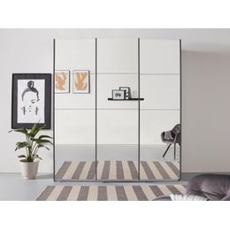 Schwebetürenschrank Rauch "Oteli" Schränke Gr. B/H/T: 203 cm x 229 cm x 62 cm, 3 St., grau (graumetallic) mit Spiegelfront, inkl. Wäscheeinteilung 3 Innenschubladen