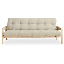 Schlafsofa Karup Design, beige, B:204cm H:40cm T:90cm, Sofas, Schlafsofa, Mit Holzstruktur, inkl. Futonmatratze, Liegefl&auml;che 130x190 cm