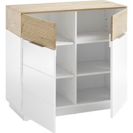 Kommode MCA furniture "Dubai" Sideboards Gr. B/H/T: 90 cm x 83 cm x 40 cm, weiß (weiß matt) Türkommode Türkommoden Matt mit Absetzungen in Eiche