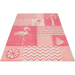 Kinderteppich Smart Kids "Fruity Flamingo" Teppiche Gr. B/L: 130 cm x 190 cm, 9 mm, 1 St., rosa Kinder Flamingos Palmen, Konturenschnitt