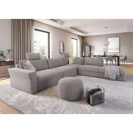 Sit & More Ecksofa SIT & MORE "Cadabra L-Form", beige (sand), B:356cm H:80cm T:292cm, Samtoptik (100% Polyester);Soft clean (98% Polyester, 2% Polyamid);Struktur fein (100% Polyester), Sofas, Ecksofa, Breite 356 cm, mit Sitztiefenverstellung