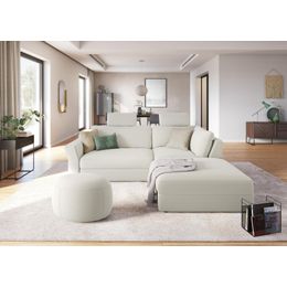 Sit & More Ecksofa SIT & MORE "Cadabra L-Form", beige (linen), B:243cm H:80cm T:198cm, Samtoptik (100% Polyester);Soft clean (98% Polyester, 2% Polyamid);Struktur fein (100% Polyester), Sofas, Ecksofa, Breite 243 cm, inklusive Sitztiefenverstellung