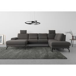 Sit & More Wohnlandschaft SIT & MORE "Cinturo U-Form", grau (fango), B:345cm H:91cm T:226cm, Sofas, Wohnlandschaft, inklusive Sitztiefenverstellung und Federkern, Sitzh&ouml;he 48 cm