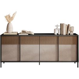 Sideboard Inosign "Everest Breite 206 cm, Kommode mit 4 Türen" Sideboards Gr. B/H/T: 206 cm x 86 cm x 40 cm, grau (lava, lehmfarben, absetzung mercure (druck)) Anrichte, SoftSelf Closing, Korpus 22 mm