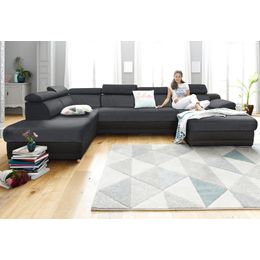 Sit & More Wohnlandschaft SIT & MORE "Xenia U-Form", schwarz (schwarz, dunkelgrau), B:338cm H:94cm T:215cm, Kunstleder SOFTLUX;Luxus-Microfaser ALTARA NUBUCK (100% Polyester);Luxus-Microfaser (90% Polyester, 10% Polyamid), Sofas, Wohnlandschaft, wahlweise mit Bettfunktion