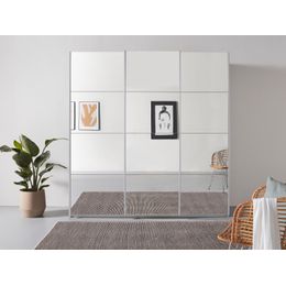 Schwebetürenschrank Rauch "Oteli" Schränke Gr. B/H/T: 203 cm x 210 cm x 62 cm, 3 St., grau (seidengrau) mit Spiegelfront, inkl. Wäscheeinteilung 3 Innenschubladen