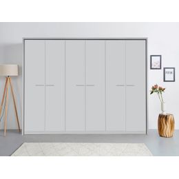 Drehtürenschrank Rauch "Oteli" Schränke Gr. B/H/T: 275 cm x 231 cm x 58 cm, ohne Beleuchtung, 6 St., grau (seidengrau) inkl. Passepartout optional mit Beleuchtung