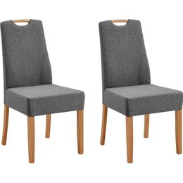 NIEHOFF SITZMÖBEL Esszimmerstuhl NIEHOFF SITZMÖBEL "Molino", grau, Webstoff, Arte grey, Stühle, Griff im Rücken, 2er-Set, Füße und Griff massive Eiche