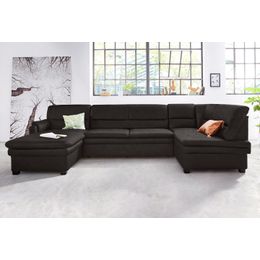 Sit & More Wohnlandschaft SIT & MORE "Pisa U-Form", schwarz, B:319cm H:89cm T:168cm, Flachgewebe (100% Polyester);Luxus-Microfaser1 (100% Polyester);Luxus Microfaser2 (90% Polyester, 10% Polyamid), Sofas, Wohnlandschaft, mit Federkern, wahlweise mit Bettfunktion