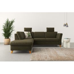 Ecksofa Home Affaire "Trelleborg L-Form", gr&uuml;n (olive), B:252cm H:86cm T:213cm, 100% Polyester, Sofas, Ecksofa, Federkern-Polsterung, wahlweise mit Bettfunktion und Stauraum