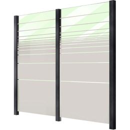 Zaun STAKET PRO, grau (anthrazit), Pfosten: 3 St., Aluminium, Glas, Zaunelemente, Glaszaun, Gesamtlänge: 2,289 m, 3 Pfosten