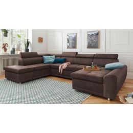 Sit & More Wohnlandschaft SIT & MORE "Riva U-Form", braun, B:337cm H:92cm T:95cm, Struktur (100% Polyester);Flachgewebe (100% Polyester);Luxus-Microfaser (100% Polyester), Sofas, Wohnlandschaft, wahlweise mit Bettfunktion