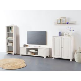 Wohnwand Home Affaire "Mette", weiß, Massivholz, Kastenmöbel-Sets, 1 Midischrank, 1 Bücherregal und 1 Lowboard ohne Wandboard