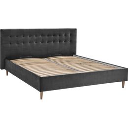Polsterbett "Veronika", grau (dunkelgrau), B:182cm H:107cm L:214cm, Bettgestell und seitliche Einfassung der Matratzen: Strukturstoff, 100% Polyester;Spiegelfläche der Matratze: 100% Polyester, ATLANTIC HOME COLLECTION, Betten, mit Bettkasten und Lattenrost