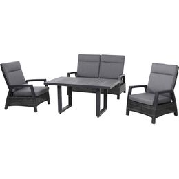 Gartenlounge-Set siena GARDEN "Taranto" Sitzmöbel-Sets Gr. B/H/T: 86 cm x 95 cm x 140 cm, schwarz (anthrazit, blau, grau) Aus Alu und Geflecht, inkl. Kissen