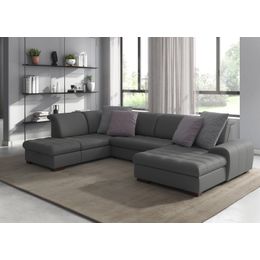 Sit & More Wohnlandschaft SIT & MORE "Luxor U-Form", grau (steel), B:329cm T:224cm, Luxus-Microfaser ALTARA NUBUCK (100% Polyester);Soft clean (98% Polyester, 2% Polyamid);Struktur fein (100% Polyester), Sofas, Wohnlandschaft, wahlweise mit Bettfunktion, Bettkasten und Kopfteilverstellung