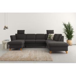 Wohnlandschaft Home Affaire "Trelleborg U-Form", grau (fango), B:307cm H:86cm T:213cm, 100% Polyester, Sofas, Wohnlandschaft, Federkern-Polsterung, wahlweise mit Bettfunktion und Stauraum