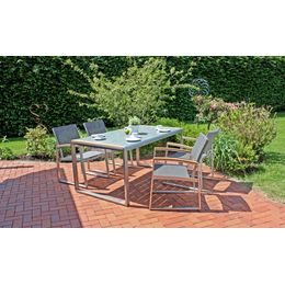 Garten-Essgruppe Garden Pleasure "AVA" Sitzmöbel-Sets Gr. B/H/T: 260 cm x 84 cm x 160 cm, grau (grau, silber, braun, grau, grau) mit hochwertigen Holzapplikationen