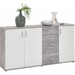 Kommode FMD "Albi" Sideboards Gr. B/H/T: 160 cm x 83 cm x 35 cm, 4 St., weiß (betonfarben, matt, betonfarben) Breite 160 cm