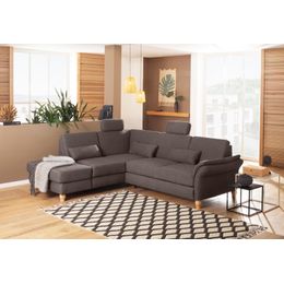 Ecksofa Home Affaire "Palace L-Form", braun, B:259cm H:89cm T:225cm, Struktur fein (100% Polyester);Struktur (100% Polyester);Luxus-Microfaser Lederoptik (100% Polyester), Sofas, Ecksofa, incl. Sitztiefenverstellung, wahlweise mit Bettfunktion und Stauraum