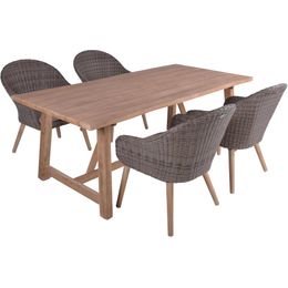 Garten-Essgruppe Garden Pleasure "Tischgruppe »OAKLAND/PUEBLO Set 01«" Sitzmöbel-Sets braun (dunkelbraun, schwarz) Outdoor Möbel 4 Sessel, Tisch LxB: 200x100 cm, inkl Auflagen