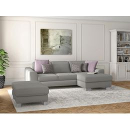 Sit & More Ecksofa SIT & MORE "Dundee L-Form", silber, B:264cm H:86cm T:175cm, Sofas, Ecksofa, mit Federkern und Edelstahlf&uuml;&szlig;en, wahlweise mit Kopfteilverstellung