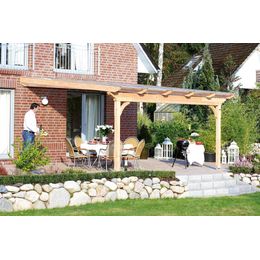 Skan Holz Terrassendach SKANHOLZ "Ravenna" Terrassenüberdachungen Gr. B/H/T: 434 cm x 284 cm x 350 cm, naturbelassen, beige (natur) Überdachungen 434 cm Breite, verschiedene Tiefen