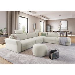 Sit & More Ecksofa SIT & MORE "Cadabra L-Form", beige (linen), B:356cm H:80cm T:292cm, Samtoptik (100% Polyester);Soft clean (98% Polyester, 2% Polyamid);Struktur fein (100% Polyester), Sofas, Ecksofa, Breite 356 cm, mit Sitztiefenverstellung