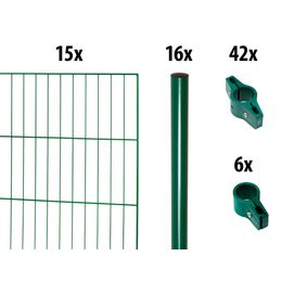 GARDEN 'N' MORE Einstabmattenzaun "mit Rundpfosten" Zaunelemente 15 Elemente für 30 m, LxH: 200 x 125 cm, mit 16 Pfosten Gr. H/L: 125 cm x 30 m H/L: 125 cm x 30 cm, grün Zaunelemente