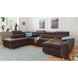 Sit & More Wohnlandschaft SIT & MORE "Riva U-Form", braun, B:337cm H:92cm T:95cm, Struktur (100% Polyester);Flachgewebe (100% Polyester);Luxus-Microfaser (100% Polyester), Sofas, Wohnlandschaft, wahlweise mit Bettfunktion