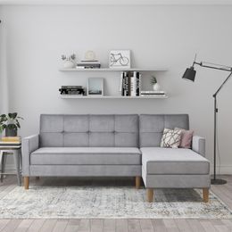 Ecksofa DOREL HOME "Lilly, L-Form", grau (hellgrau), B:212cm H:82cm T:153cm, Veloursstoff 100% Polyester, Sofas, Ecksofa, mit Bett-Funktion, Recamiere beidseitig montierbar, Sitzh&ouml;he 43 cm