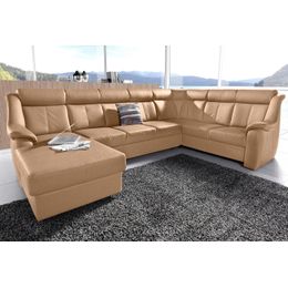 Sit & More Wohnlandschaft SIT & MORE "Basel U-Form", braun (cafe), B:315cm H:98cm T:210cm, Luxus-Microfaser Altara Nubuck (100% Polyester);Kunstleder SOFTLUX;NaturLEDER (echtes Rindsleder), Sofas, wahlweise mit Relaxfunktion