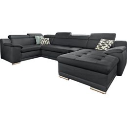 Sit & More Wohnlandschaft SIT & MORE "Top Andiamo U-Form", schwarz, B:336cm H:93cm T:193cm, Kunstleder SOFTLUX;Struktur ( 100% Polyester), Sofas, Wohnlandschaft, mit Kopfteilverstellung, wahlweise mit Bettfunktion