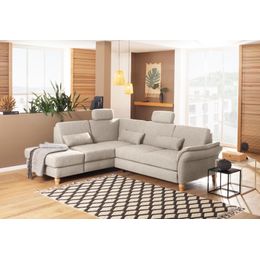 Ecksofa Home Affaire "Palace L-Form", beige (natur), B:259cm H:89cm T:225cm, Struktur fein (100% Polyester);Struktur (100% Polyester);Luxus-Microfaser Lederoptik (100% Polyester), Sofas, Ecksofa, incl. Sitztiefenverstellung, wahlweise mit Bettfunktion und Stauraum