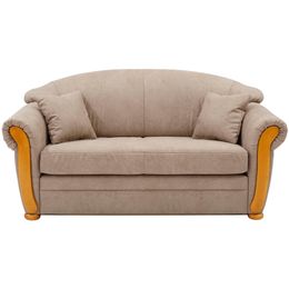 Schlafsofa Home Affaire "Milano", beige, B:174cm H:87cm T:88cm, Sofas, Schlafsofa, Hoher Sitzkomfort mit Schlaffunktion und Bettkasten, incl. Zierkissen
