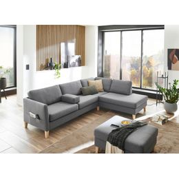 Ecksofa "Mailo L-Form", grau, B:255cm H:82cm, ATLANTIC HOME COLLECTION, Sofas, Ecksofa, mit Seitentaschen und Ottomane, mit Massivholzf&uuml;&szlig;en