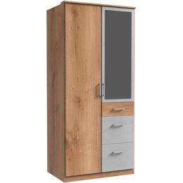 Kleiderschrank wimex "Click" Schränke Gr. B/H/T: 90 cm x 199 cm x 58 cm, 2 St., grau (plankeneichefarben, beton, nachbildung lichtgrau) Drehtürenschrank Kleiderschrank Drehtürenschränke Schränke mit Spiegel