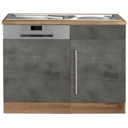 Spülenschrank KOCHSTATION "KS-Samos", grau (beton oxid, wotaneichefarben), B:110cm H:85cm T:60cm, Schränke, 110 cm breit, inkl. Tür/Sockel für Geschirrspüler