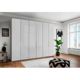 Drehtürenschrank Wiemann "Monaco, Made in Germany, höhenverstellbare Inneneinteilung" Schränke Gr. B/H/T: 295,2 cm x 236 cm x 58 cm, 6 St., grau (kieselgrau, dekor, glas weiß) mit edler Glasfront und hochwertigen Beschläge inkl. Türdämpfung