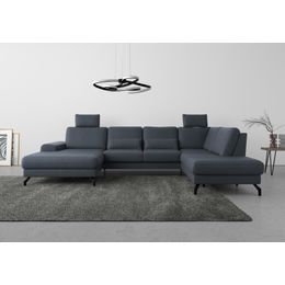 Sit & More Wohnlandschaft SIT & MORE "Cinturo U-Form", blau (dunkelblau), B:345cm H:88cm T:226cm, Sofas, Wohnlandschaft, inklusive Sitztiefenverstellung und Federkern, Sitzh&ouml;he 45 cm