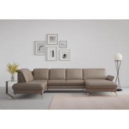 Sit & More Wohnlandschaft SIT & MORE "Fashion U-Form", grau (taupe), B:338cm H:84cm T:207cm, Sofas, Wohnlandschaft, wahlweise mit Kopfteilverstellung, Vorziehsitz, motorisch, Nickelf&uuml;&szlig;e