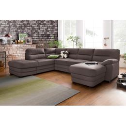 Wohnlandschaft COTTA "Royale U-Form", braun, B:316cm H:90cm T:93cm, Luxus-Kunstleder, frei im Raum stellbar;Luxus-Microfaser (100% Polyester), frei im Raum stellbar;NaturLEDER (echtes Rindsleder) in Sitz und Rücken. Die Rückseiten sind mit Spannstoff bezogen;Kunstleder SOFTLUX, frei im Raum stellbar, Sofas, wahlweise mit Bettfunktion