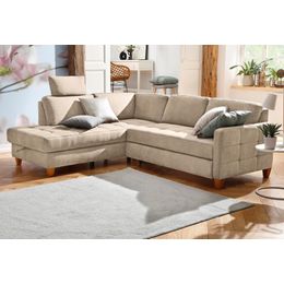 Ecksofa Home Affaire "Earl L-Form", beige, B:233cm H:80cm T:196cm, Luxus-Microfaser in Lederoptik (100% Polyester);Struktur fein (100% Polyester);Luxus-Microfaser ALTARA NUBUCK (100% Polyester), Sofas, Ecksofa, wahlweise auch mit Bettfunktion oder Bettfunktion mit Bettkasten